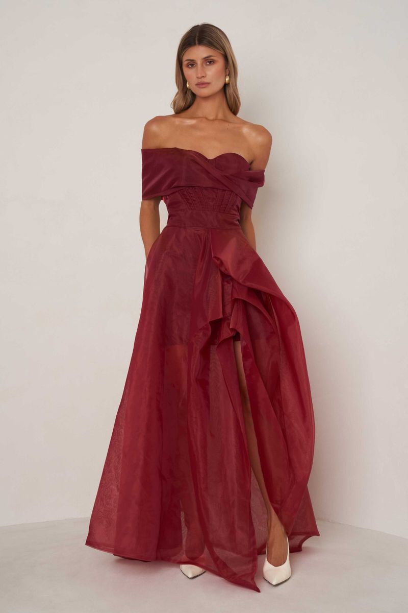 ALICE CRANBERRY RED Elle Zeitoune | Elegant Asymmetrical Evening Gown