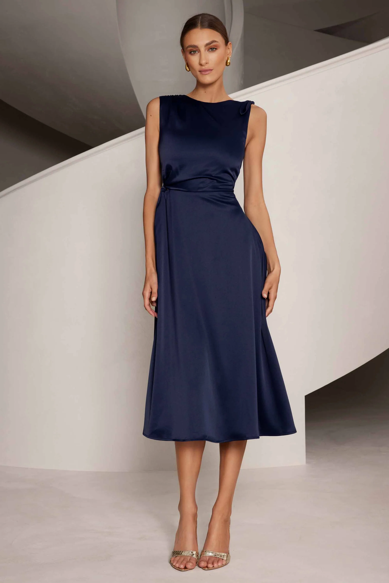 Ronan Blue Dress - Elle Zeitoune | Elegant Midnight Blue Midi Dress